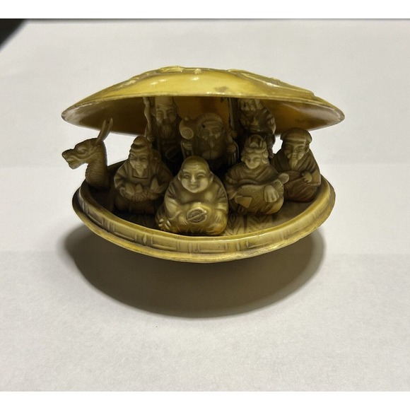 Accents | Vintage Celluloid Clam Shell Diorama Art Dragon Boat Made In ...